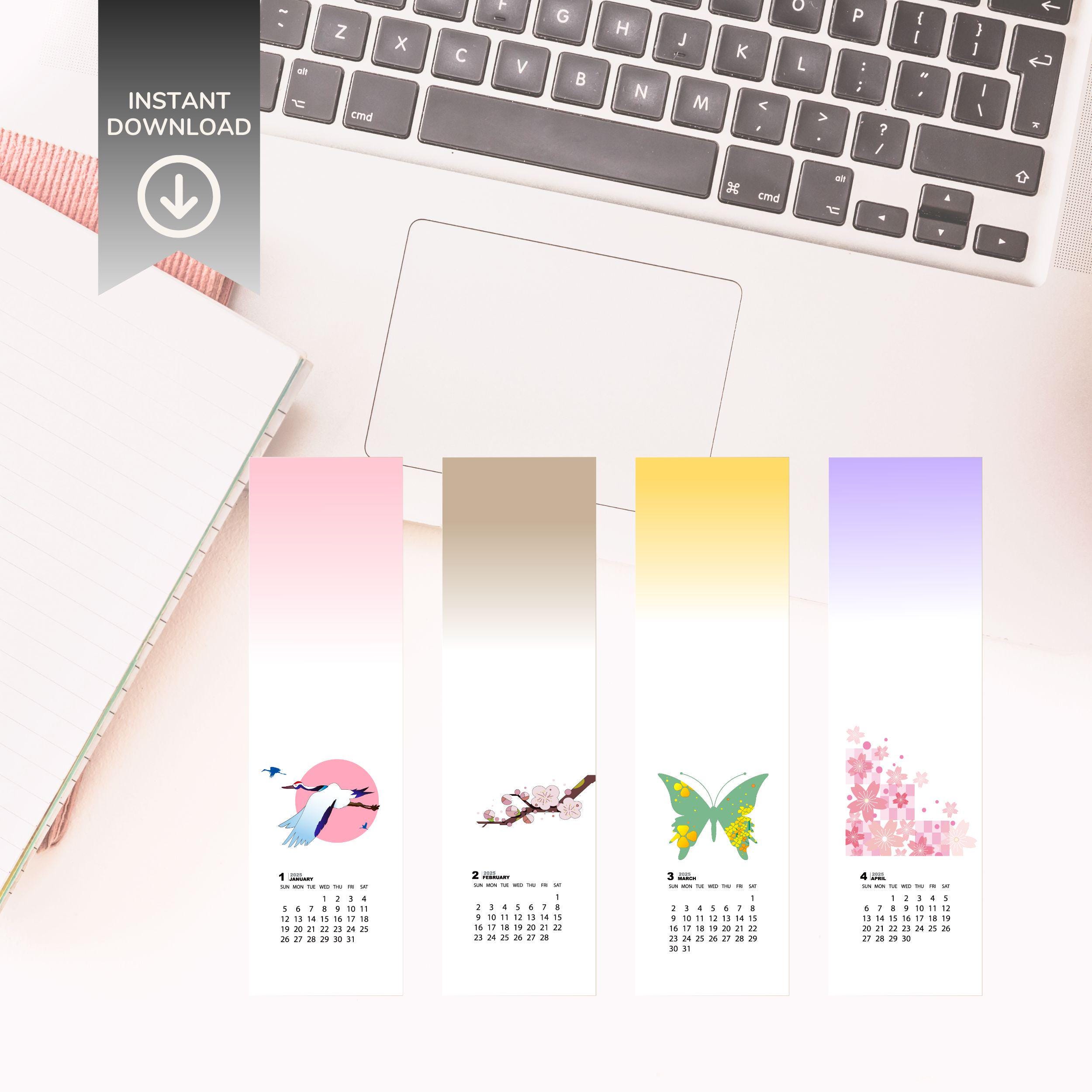 A Set of Japanese Style Illustrated Bookmarks With a Calendar for 2025 ...