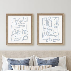 Blue Abstract Art, Set of 2 Scribble Art Prints, Neutral Tones Blue ...