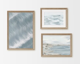 Coastal Gallery Wall Art Set, Digital Download, Printable Neutral Blue ...