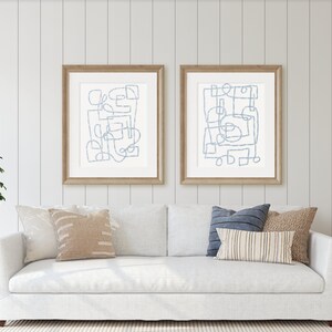 Blue Abstract Art, Set of 2 Scribble Art Prints, Neutral Tones Blue ...