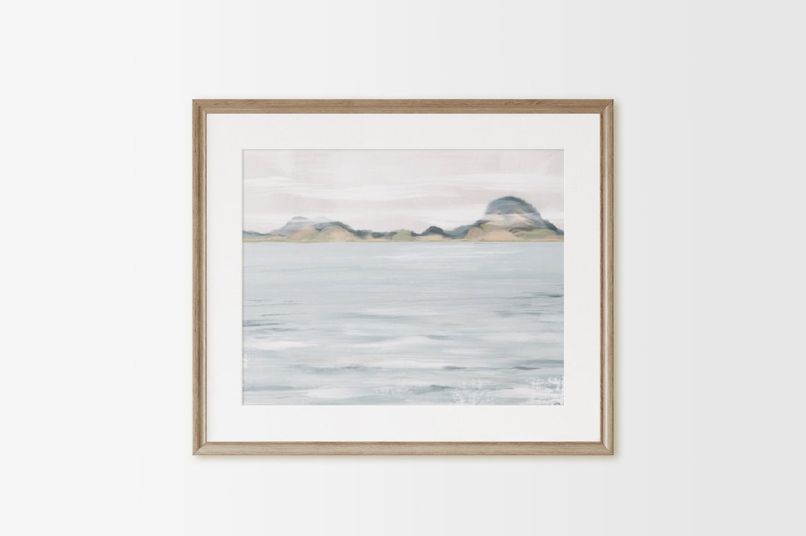 Muted Tones Ocean Landscape Art Print, Neutral Landscape Painting ...