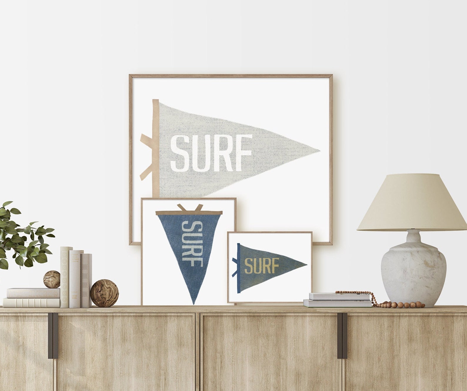 Surf Pennant Flag Gallery Wall Art Set, Digital Download, Printable Set ...