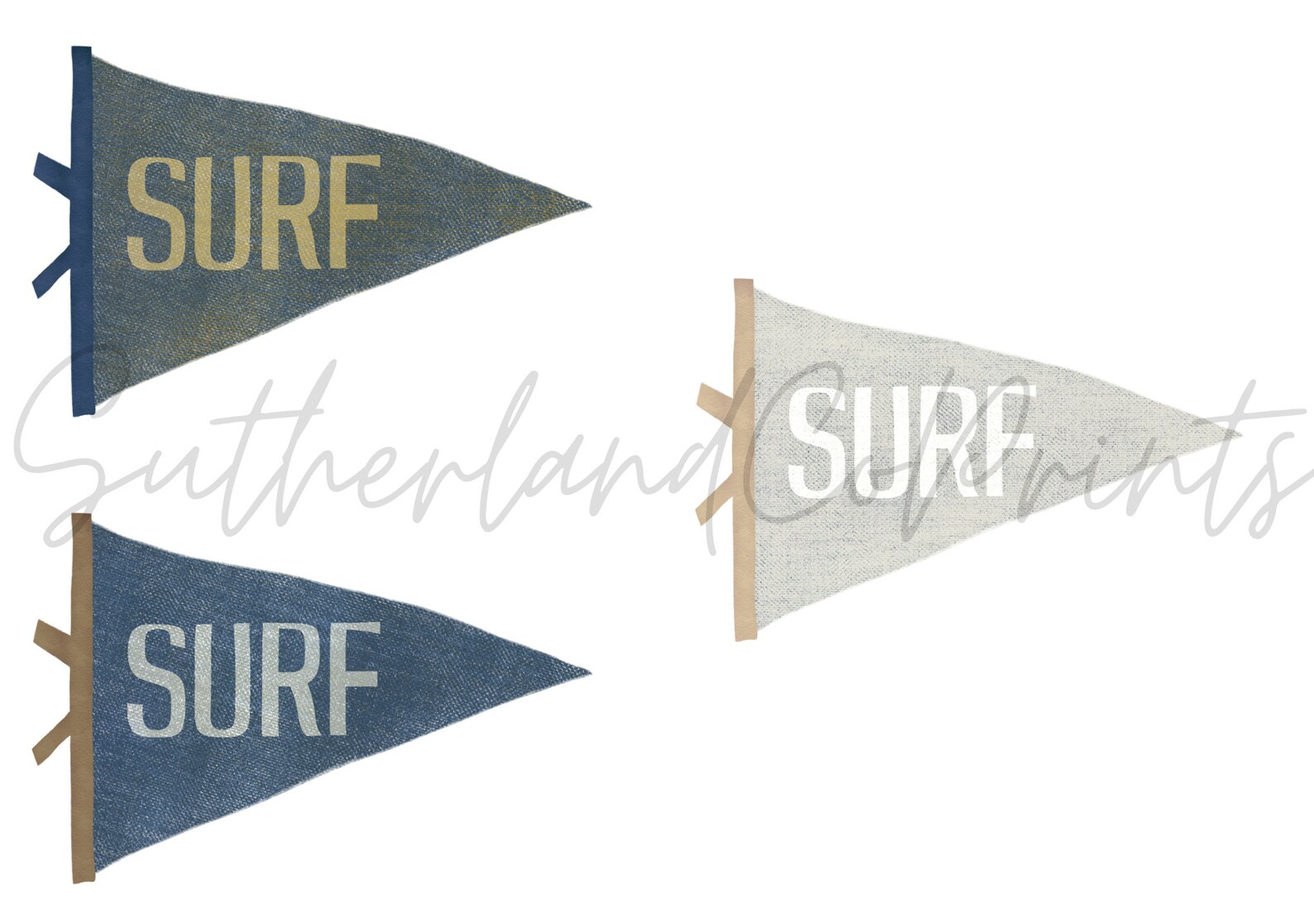 Surf Pennant Flag Gallery Wall Art Set, Digital Download, Printable Set ...