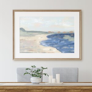 Muted Blue Landscape Painting, Coastal Wall Art, Vintage Coastal Art ...