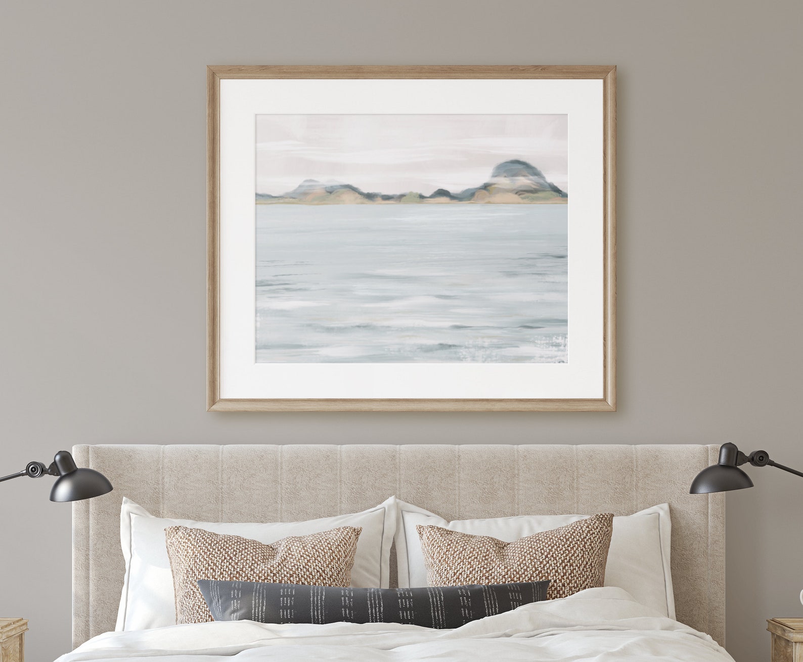 Muted Tones Ocean Landscape Art Print, Neutral Landscape Painting ...