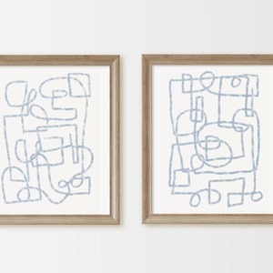 Blue Abstract Art, Set of 2 Scribble Art Prints, Neutral Tones Blue ...