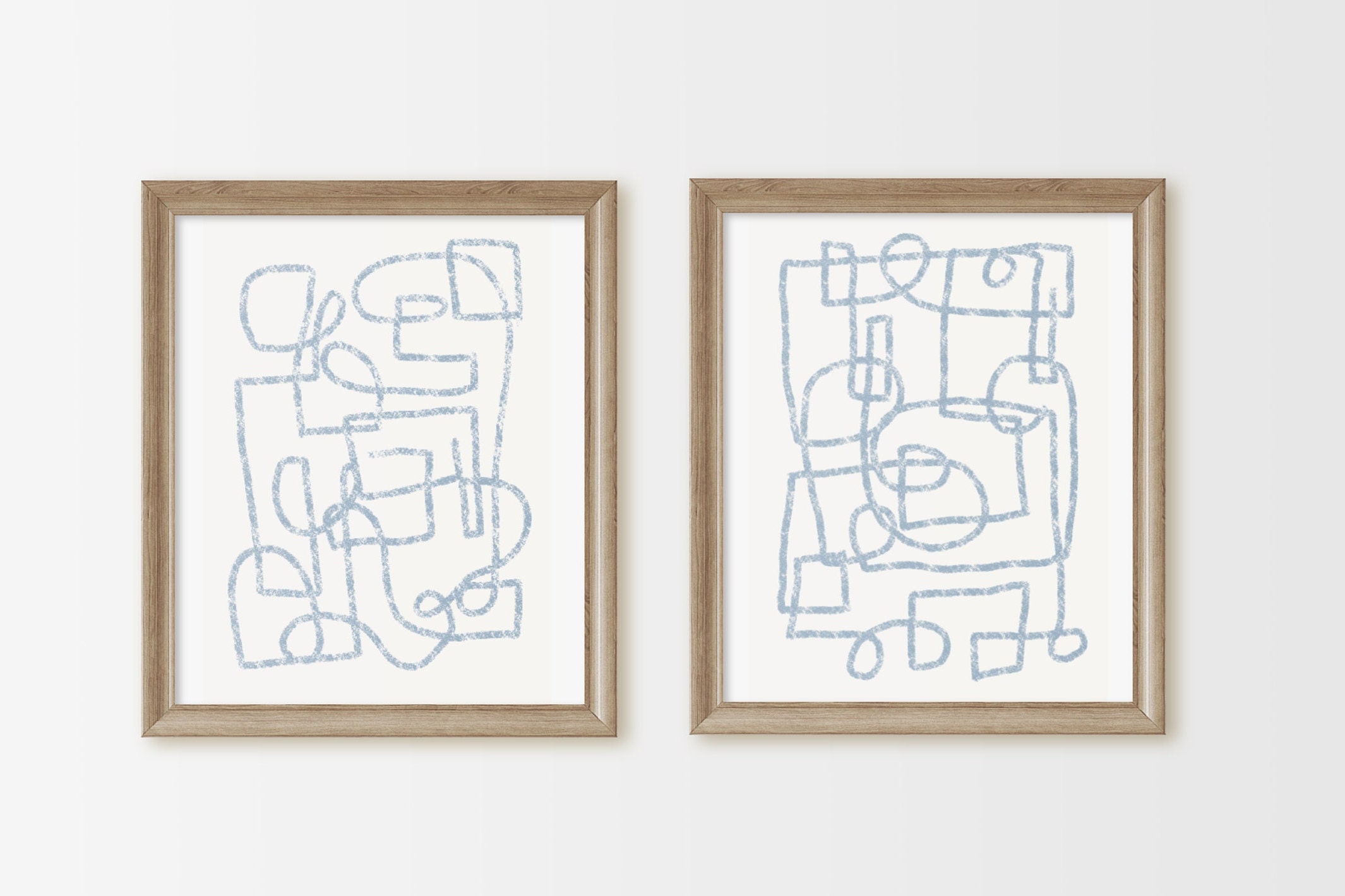 Blue Abstract Art, Set of 2 Scribble Art Prints, Neutral Tones Blue ...