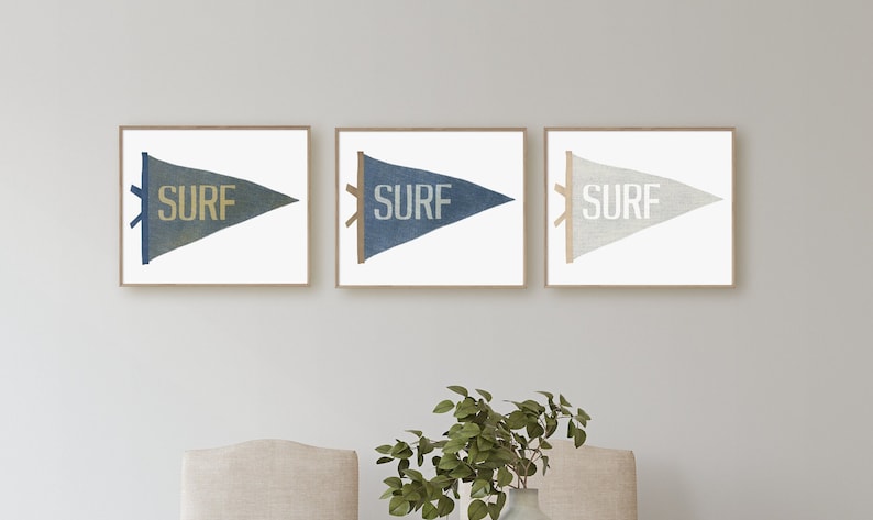 Surf Pennant Flag Gallery Wall Art Set, Digital Download, Printable Set ...