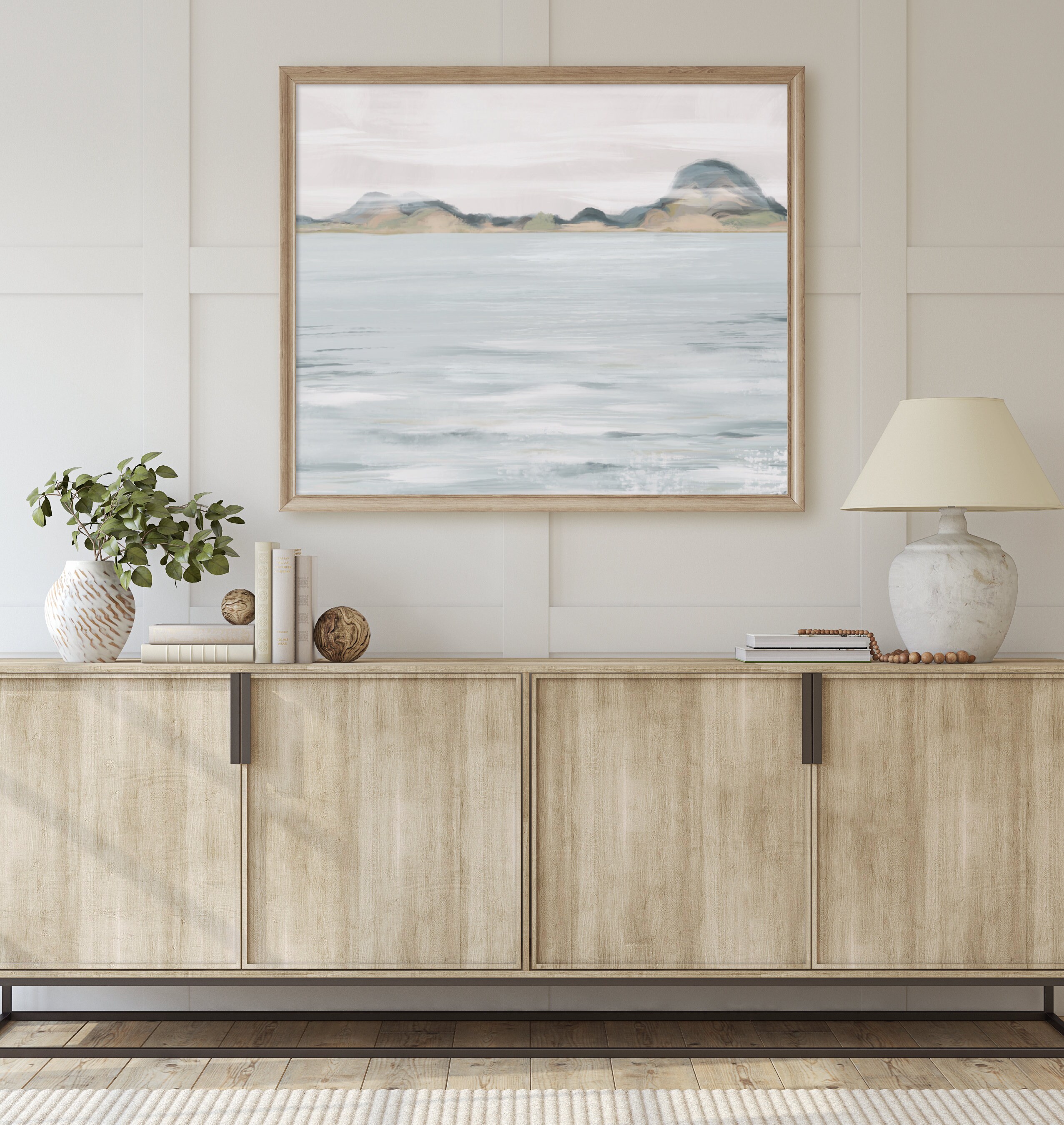 Muted Tones Ocean Landscape Art Print, Neutral Landscape Painting ...