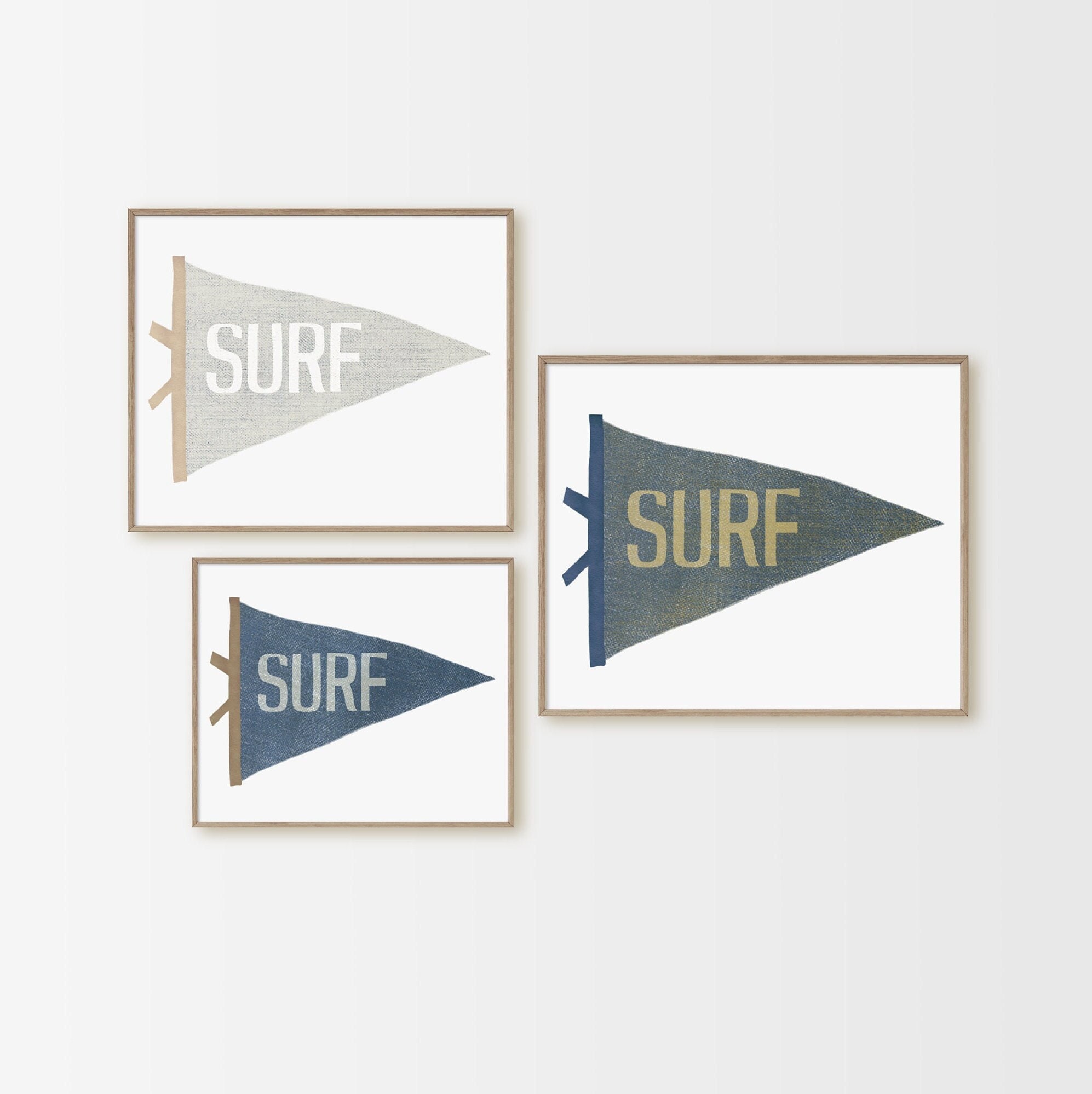 Surf Pennant Flag Gallery Wall Art Set, Digital Download, Printable Set ...