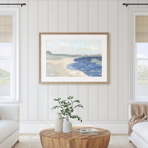 Muted Blue Landscape Painting, Coastal Wall Art, Vintage Coastal Art ...