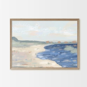 Muted Blue Landscape Painting, Coastal Wall Art, Vintage Coastal Art ...