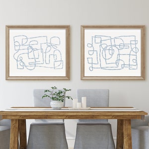 Blue Abstract Art, Set of 2 Scribble Art Prints, Neutral Tones Blue ...