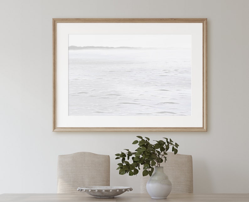 Monochrome Black and White Ocean Art Print, Neutral Ocean Painting ...