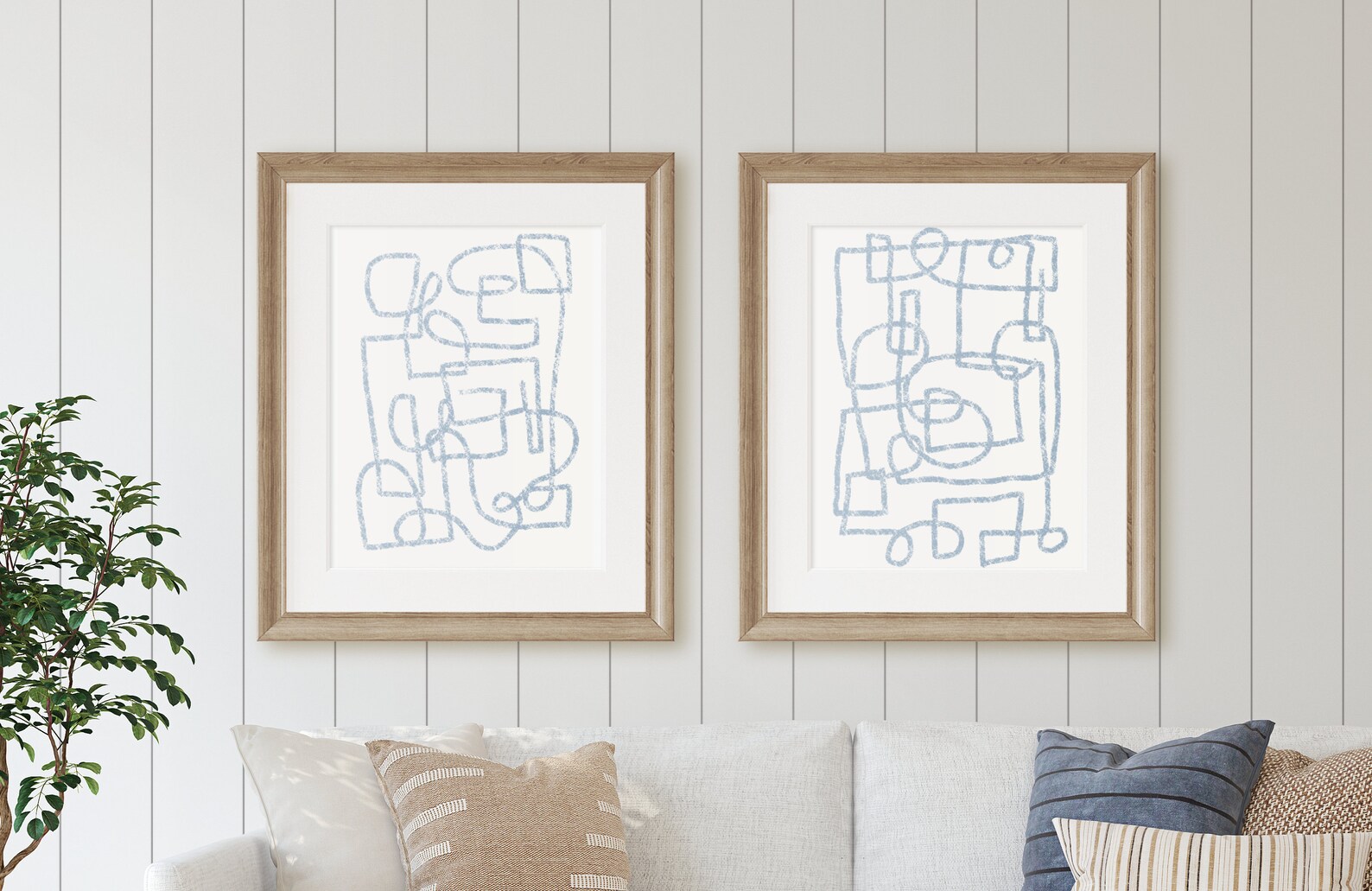 Blue Abstract Art, Set of 2 Scribble Art Prints, Neutral Tones Blue ...
