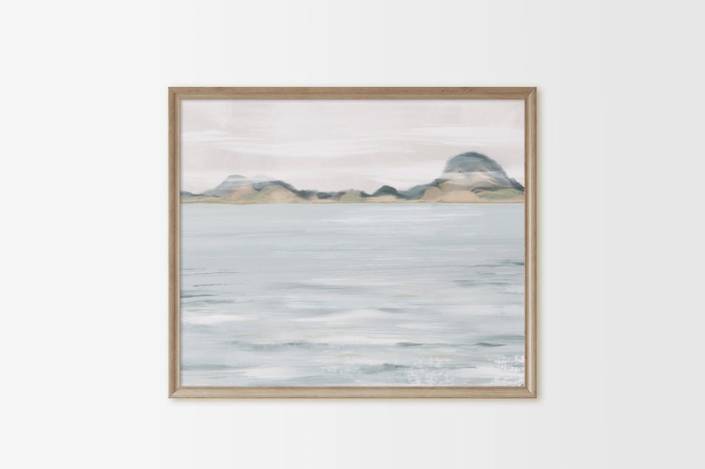 Muted Tones Ocean Landscape Art Print, Neutral Landscape Painting ...
