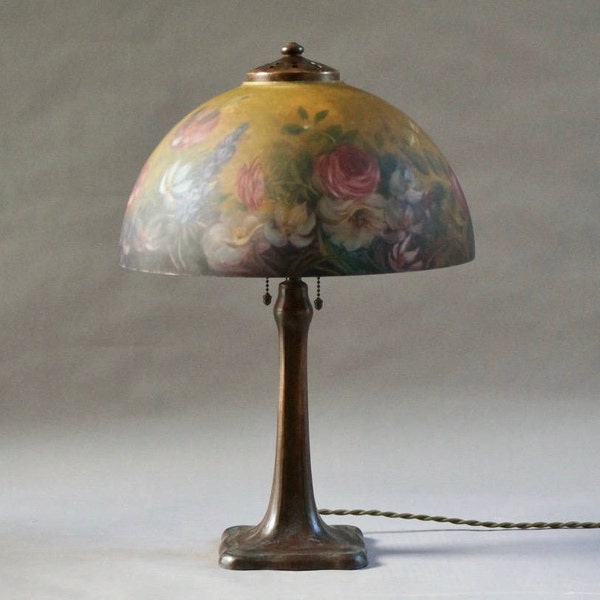 Antique Reverse Painted Table Lamp - Etsy