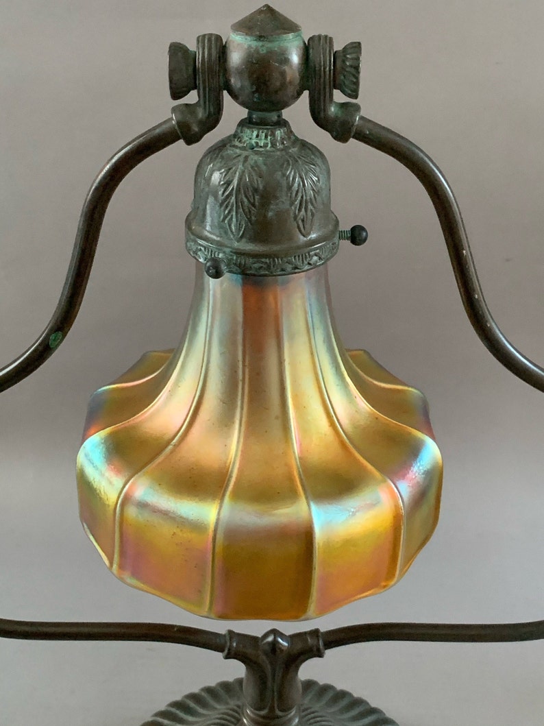 Bronze Inverted Harp Desk Lamp With Steuben Shade - Etsy