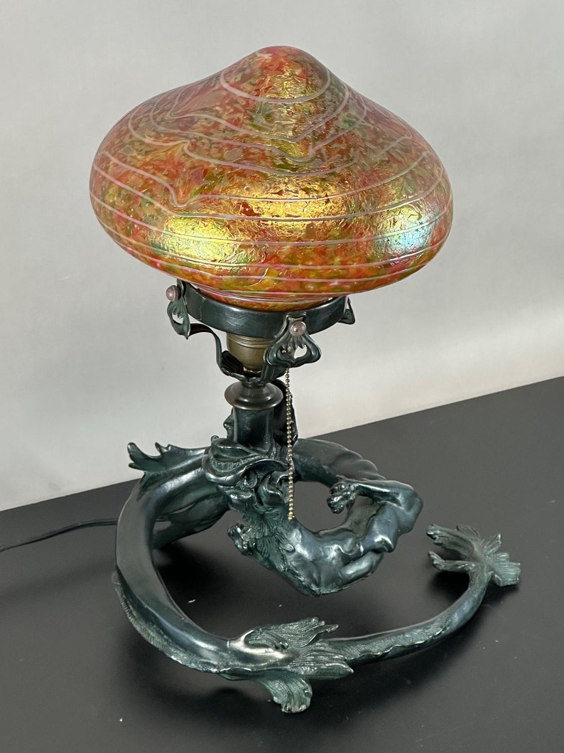 Austrian Bronze Dragon Lamp With Loetz Shade - Etsy