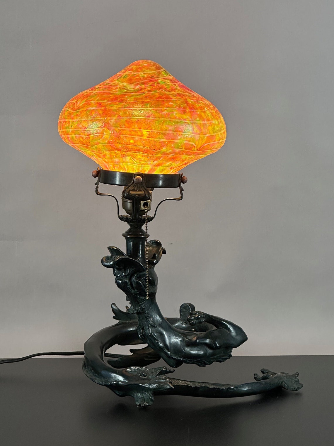 Austrian Bronze Dragon Lamp With Loetz Shade - Etsy