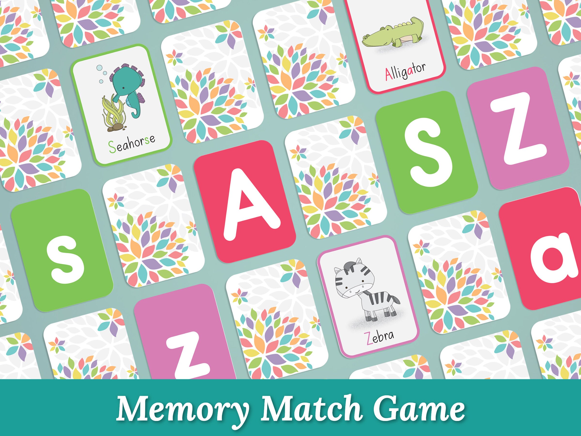 Alphabet Flash Cards and Memory Match Game, Nursery Decor, Montessori ...