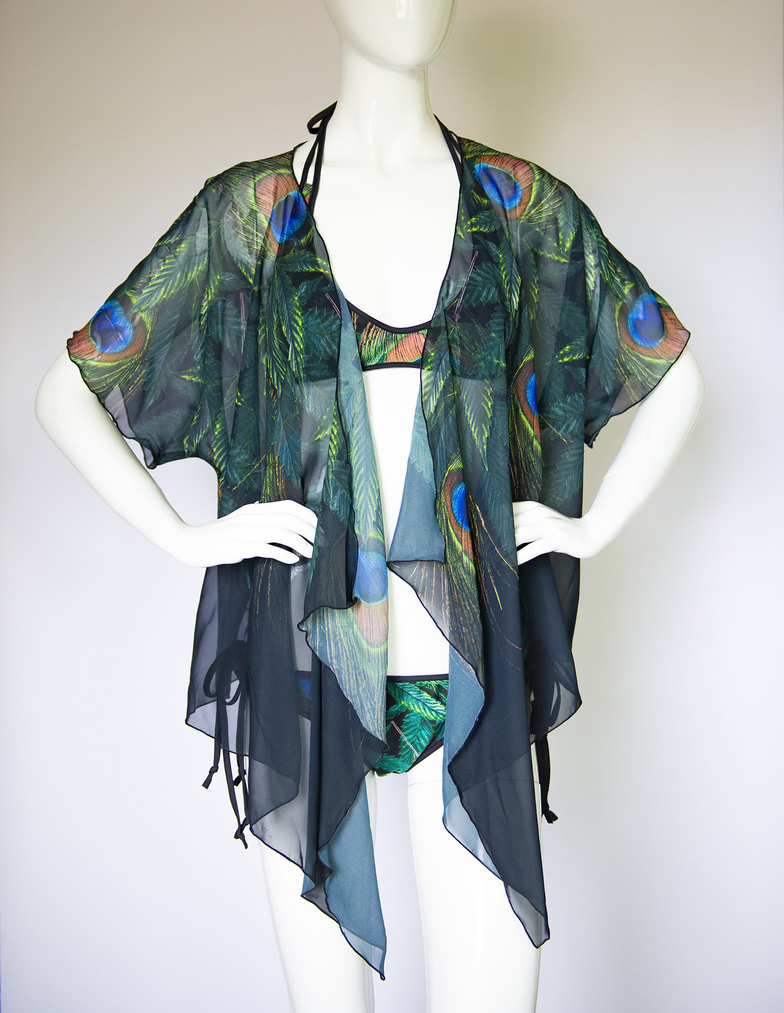 Peacock Kimono Jacket, Fringe Kimono Cardigan, Cannabis Sheer Kimono ...