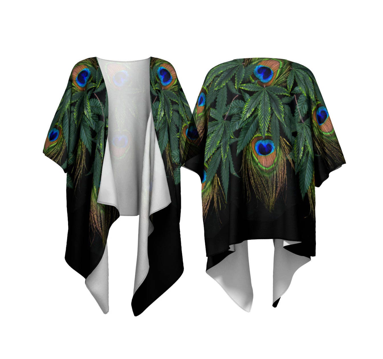 Peacock Kimono Jacket, Fringe Kimono Cardigan, Cannabis Sheer Kimono ...