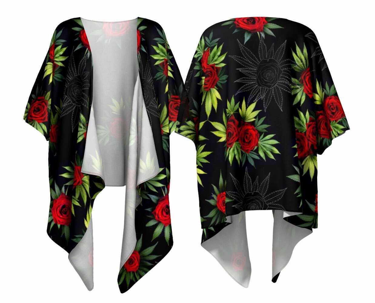 Rose Kimono Cardigan, Cannabis Kimono Jacket, Fringe Kimono, Marijuana ...