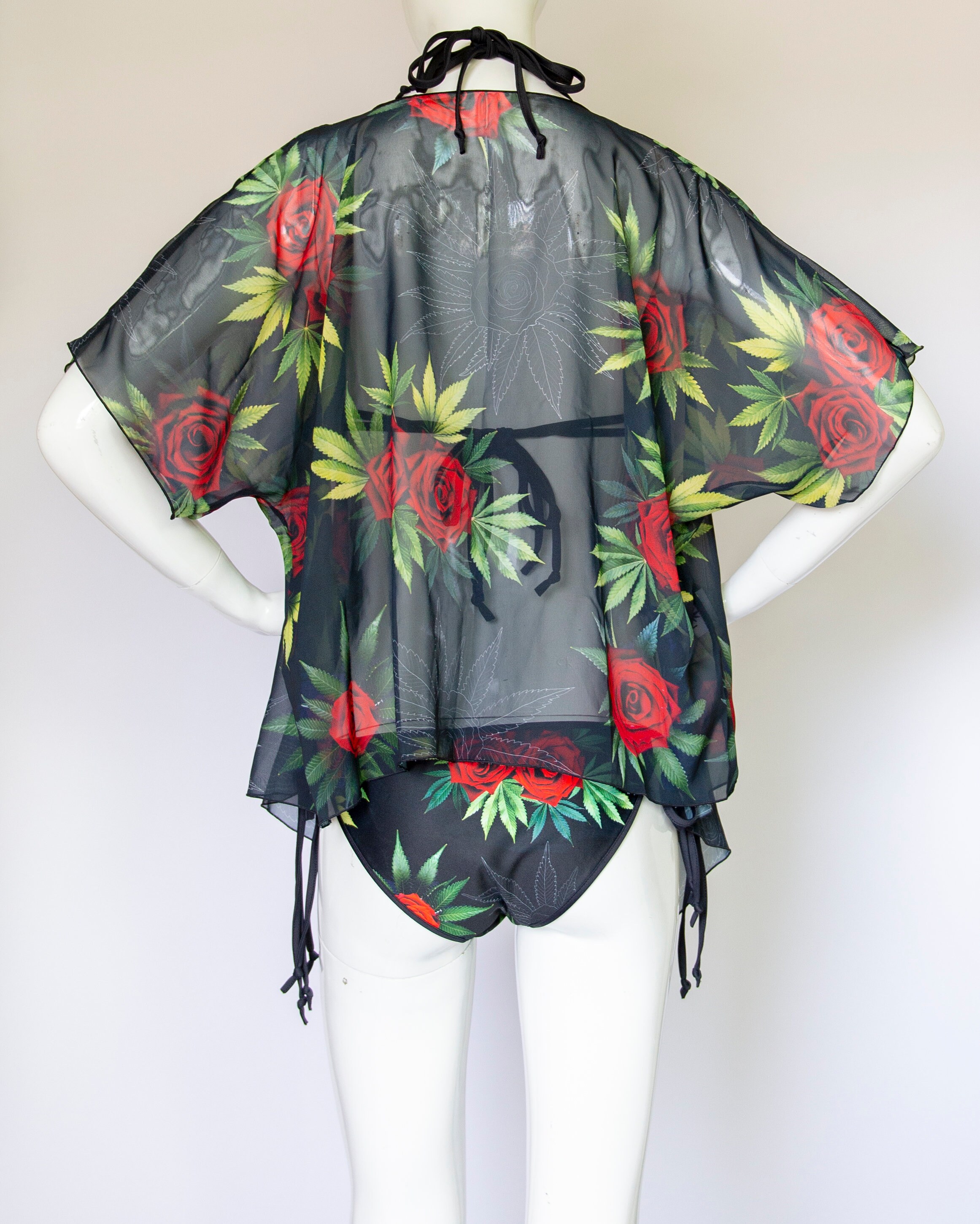 Rose Kimono Cardigan, Cannabis Kimono Jacket, Fringe Kimono, Marijuana ...