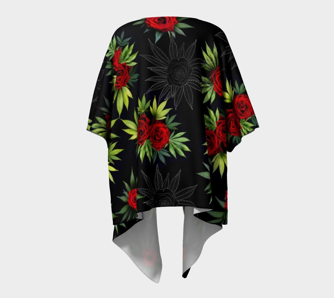 Rose Kimono Cardigan, Cannabis Kimono Jacket, Fringe Kimono, Marijuana ...