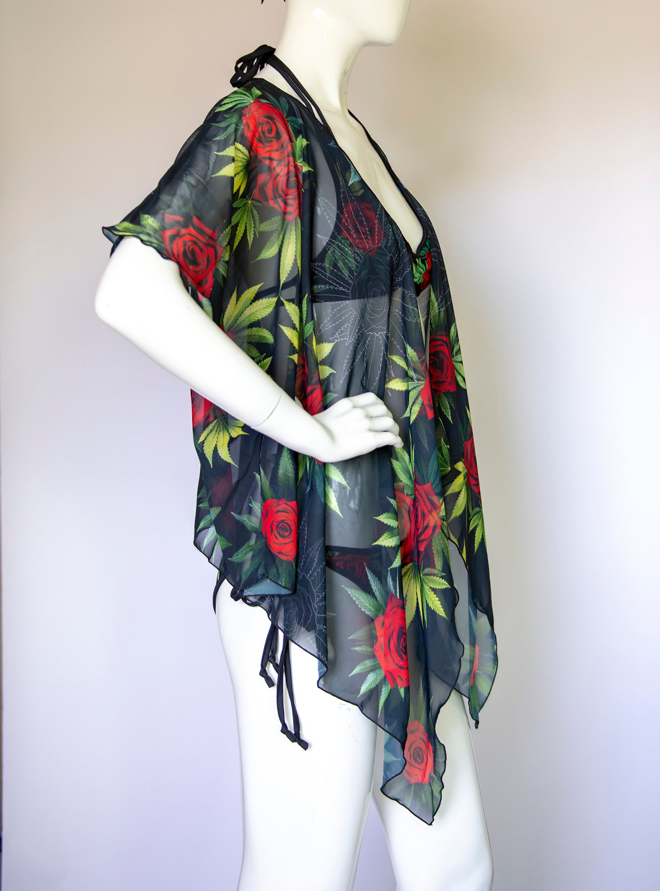 Rose Kimono Cardigan, Cannabis Kimono Jacket, Fringe Kimono, Marijuana ...