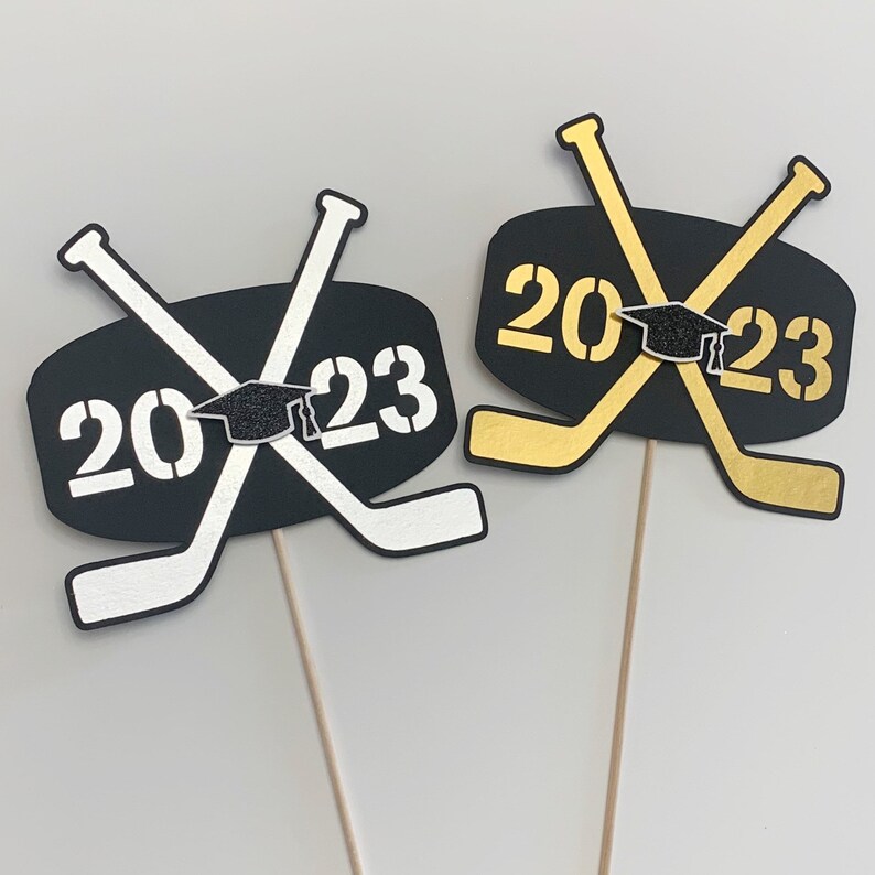 Hockey Graduation Centerpiece Picks, Silver, Gold, Sticks, Graduation ...