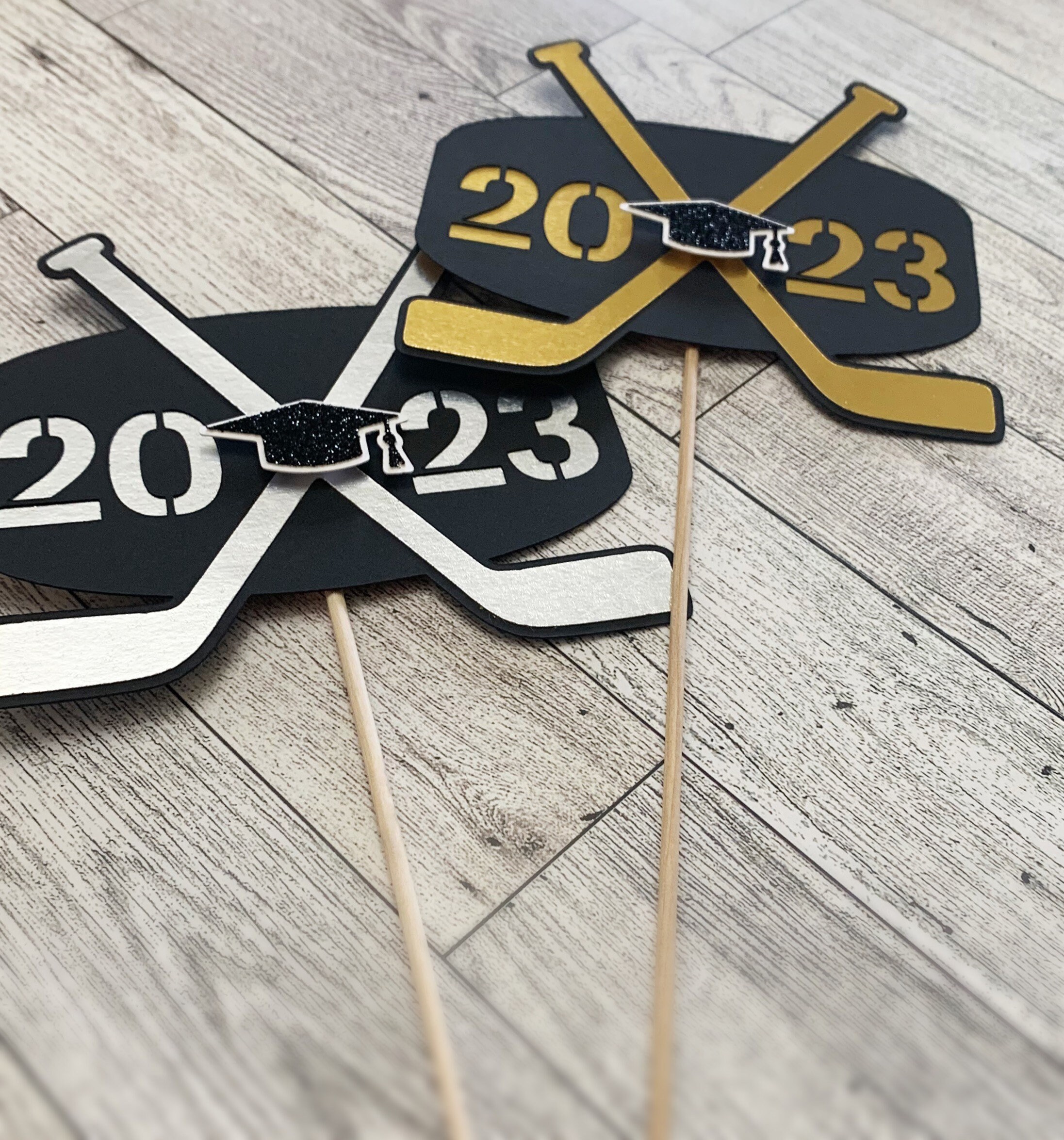 Hockey Graduation Centerpiece Picks, Silver, Gold, Sticks, Graduation ...