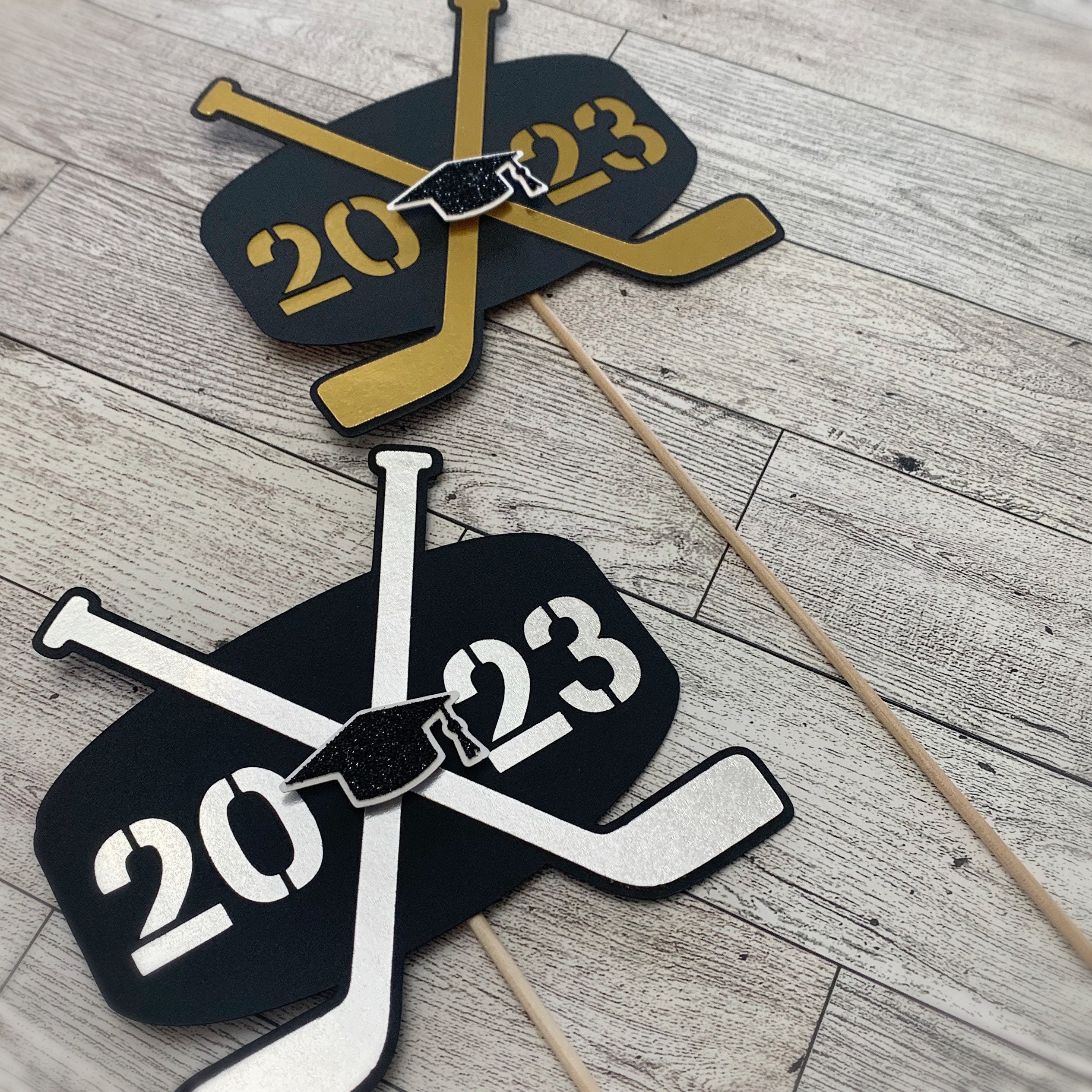 Hockey Graduation Centerpiece Picks, Silver, Gold, Sticks, Graduation ...