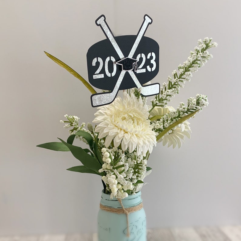 Hockey Graduation Centerpiece Picks, Silver, Gold, Sticks, Graduation ...