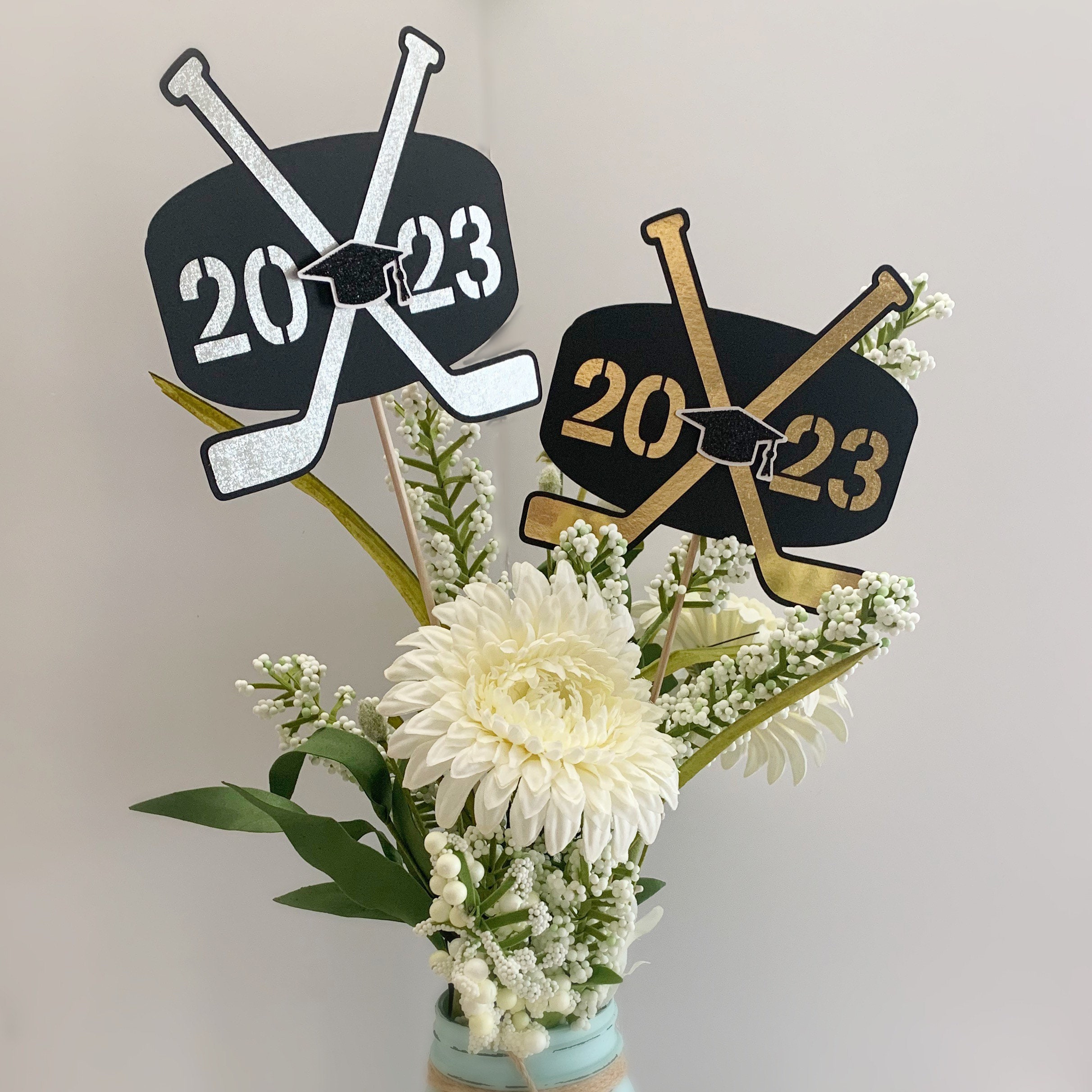Hockey Graduation Centerpiece Picks, Silver, Gold, Sticks, Graduation ...