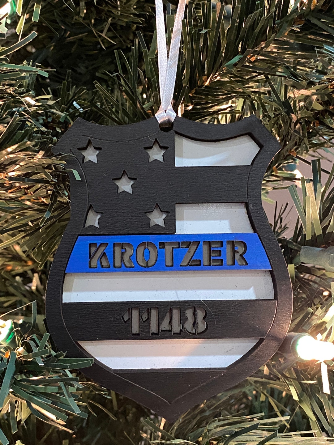 Personalized Thin Blue Line Badge Ornament. - Police Flag - Etsy