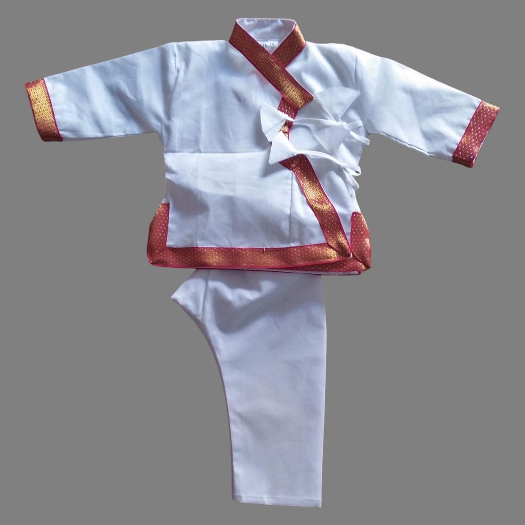 White Cotton Kurta Pajama Cute Boy Dress | Ethnic Angrakha Set ...