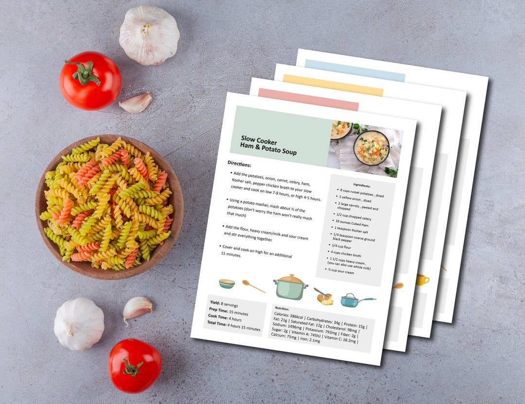 Recipe Pages for Cookbook Digital Print, Printable Recipe Template ...