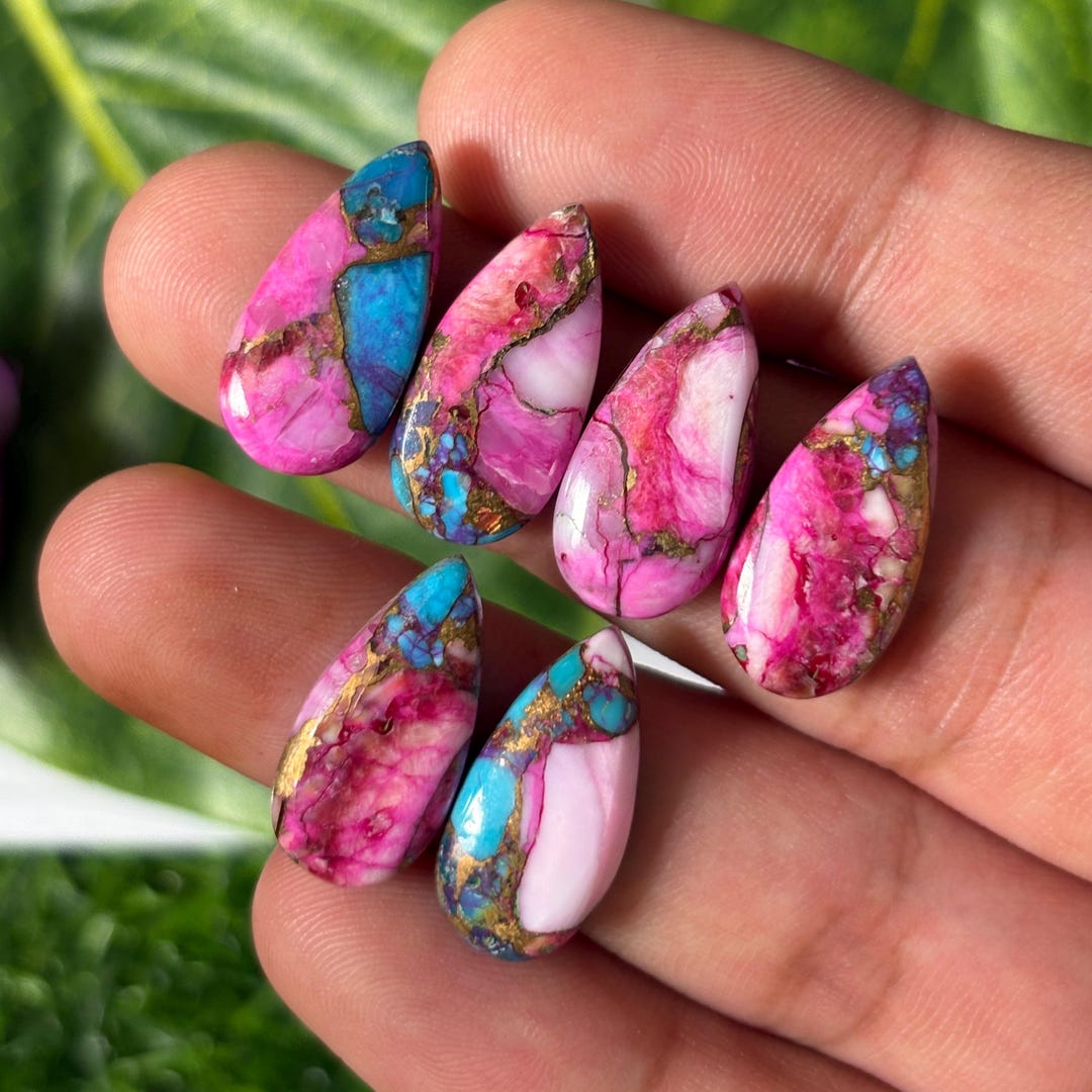 10X20MM Pink Spiny Oyster Copper Turquoise Cabochon 6 Pcs Lot, Pink ...