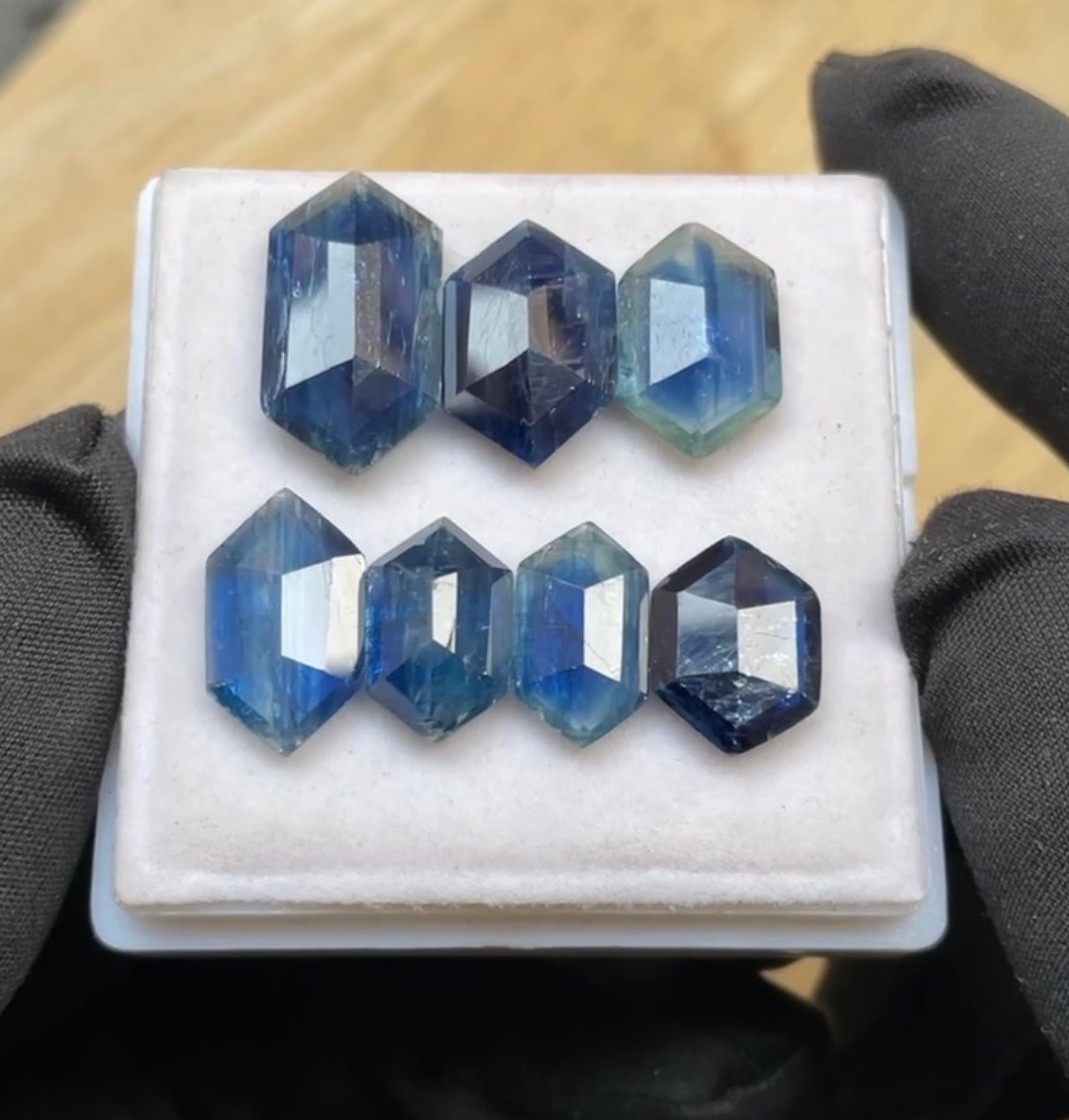 Stunning Blue Kyanite Step Cut Flat Back Hexagon Shape Fine Quality 13 ...