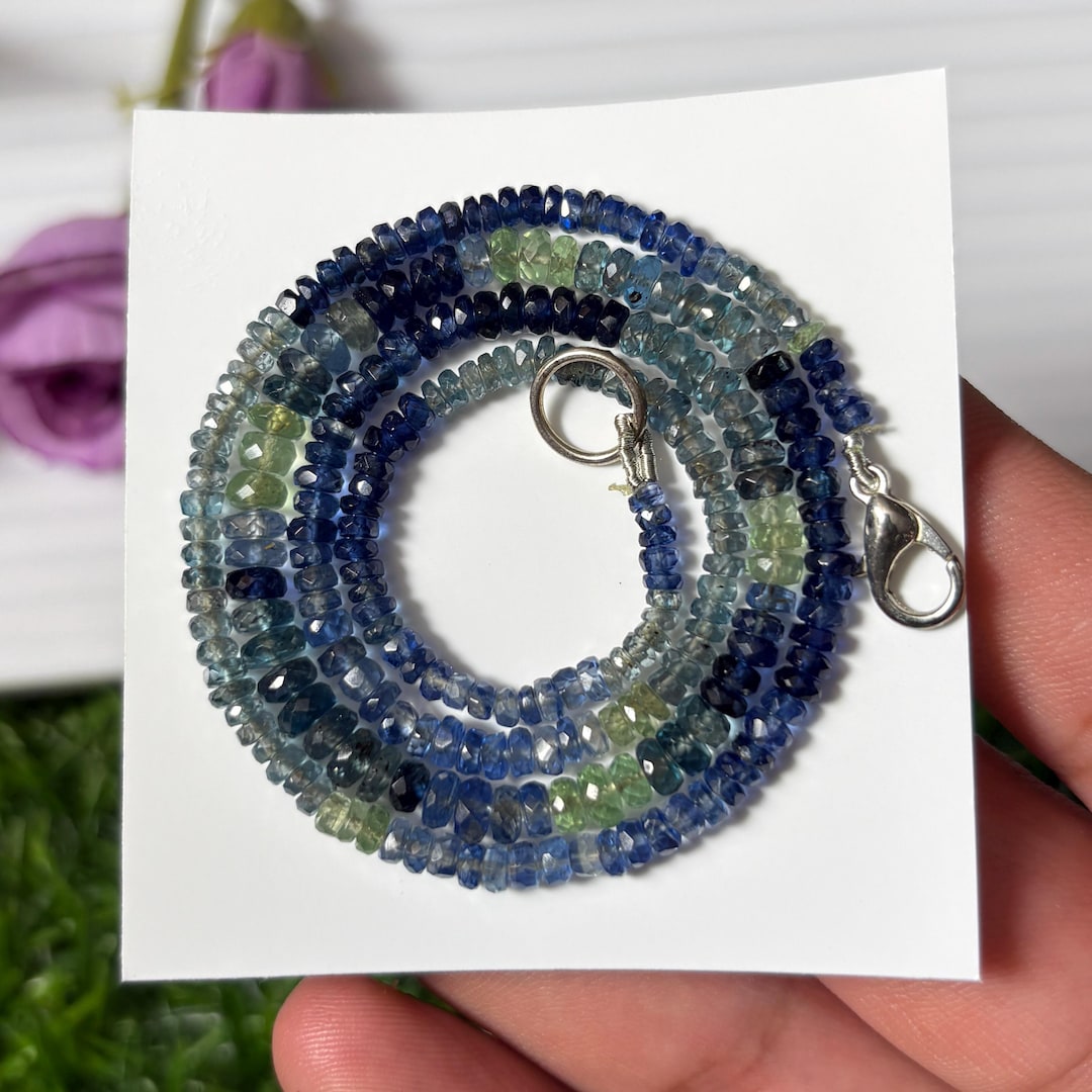 Faceted Kyanite Rondelle Necklace – 18 Inch Natural Gemstone Jewelry (3 ...