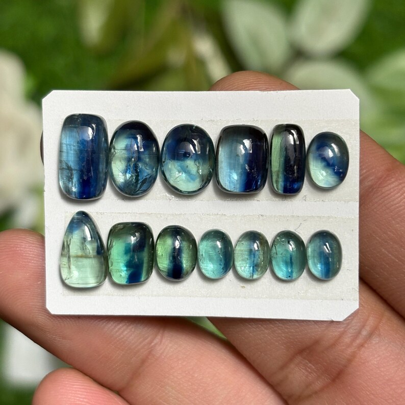 Natural Bi Color Kyanite Cabochon Strip, Green Blue Loose Gemstones for ...