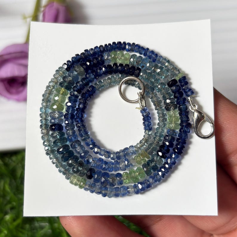 Faceted Kyanite Rondelle Necklace – 18 Inch Natural Gemstone Jewelry (3 ...