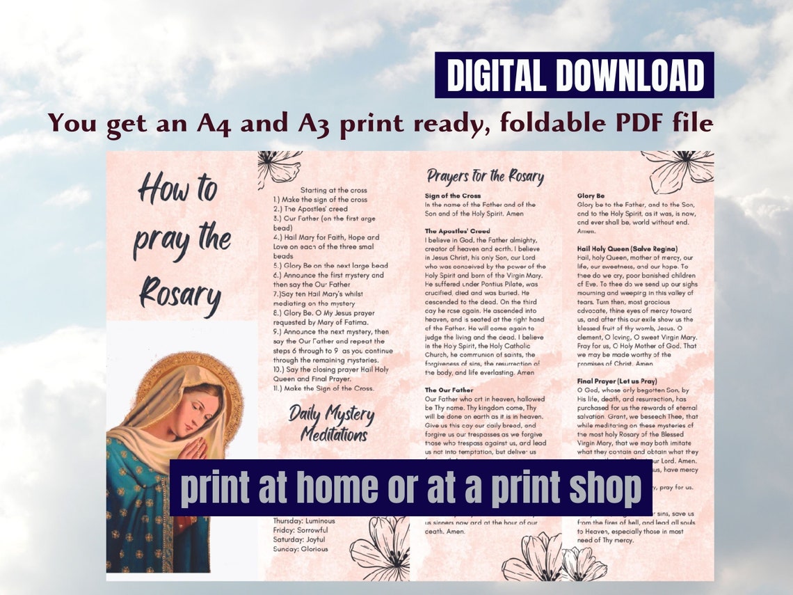 Rosary A4 Foldable Card- How to Pray the Rosary Leaflet With ...