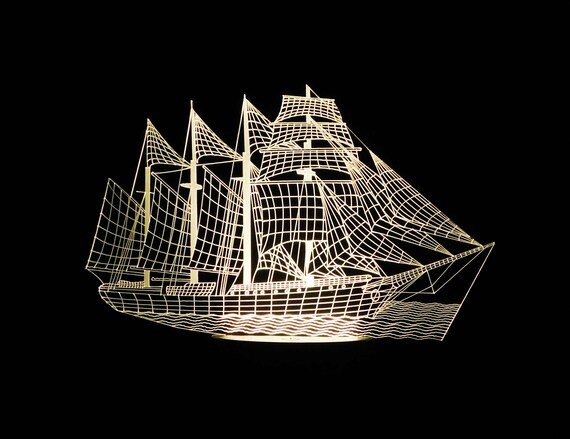 Sailing Ship 3-D Optical Illusion LED Rectangle Lamp - Etsy