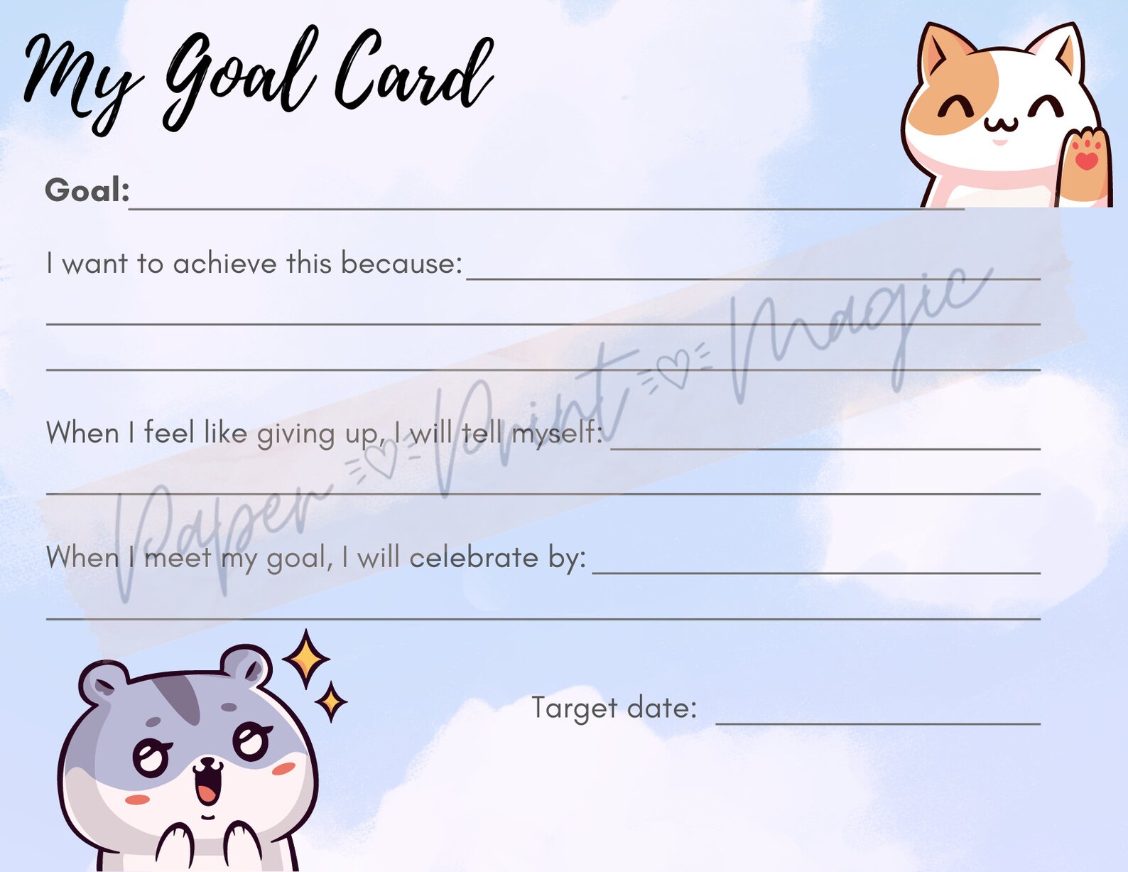 Kawaii Goal Setting Card Goal Tracker Printable Goal Card - Etsy