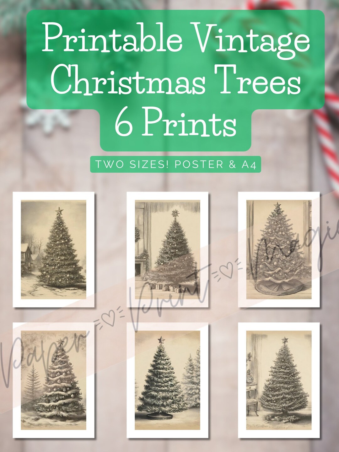 Printable Vintage Christmas Trees Set of 6 | Printable Holiday Art ...