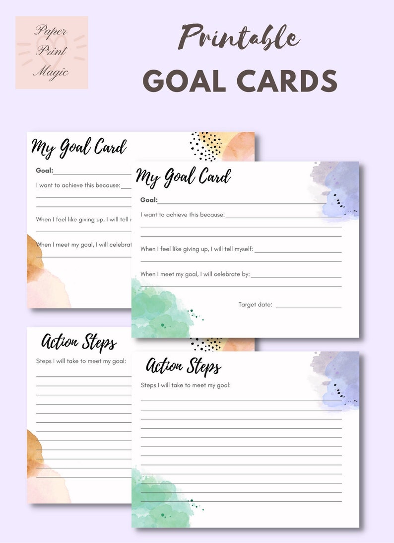 Goal Setting Card | Goal Tracker | Goal Card Printable Goal Card ...