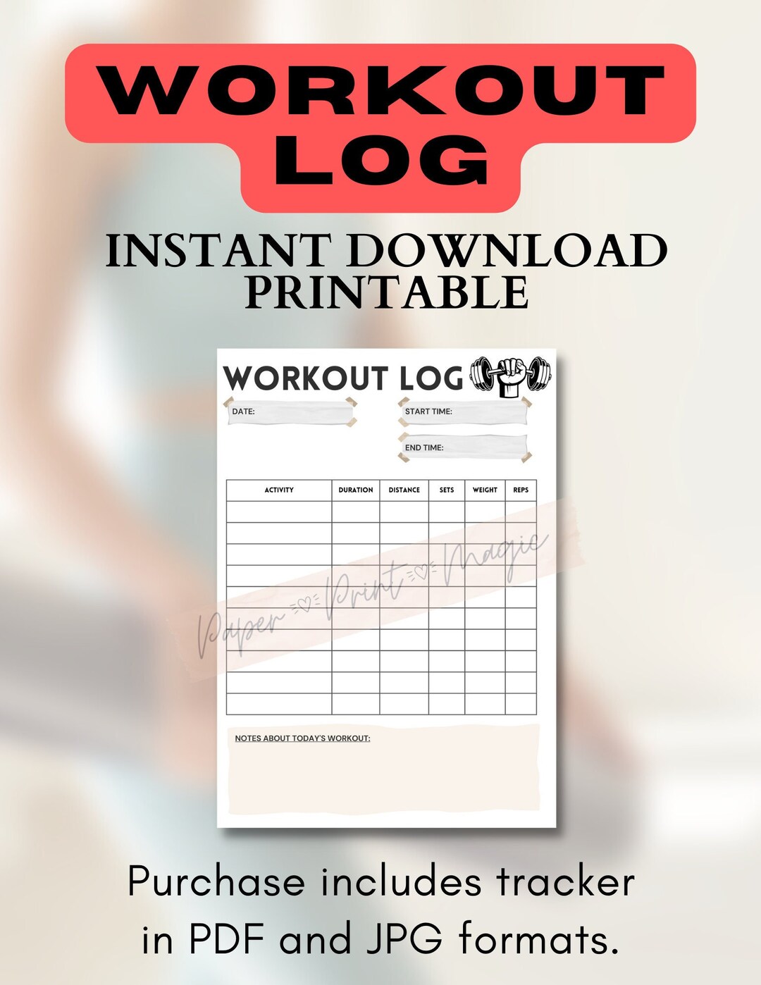 Workout Log | Exercise Tracker | Wellness | Fitness Tracker | Printable ...